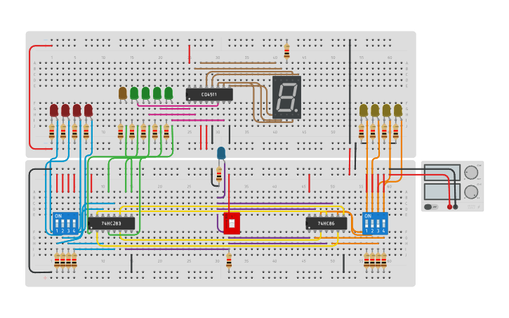 Circuit design 22CE013_4_bit BCD parallel adder and subtractor - Tinkercad