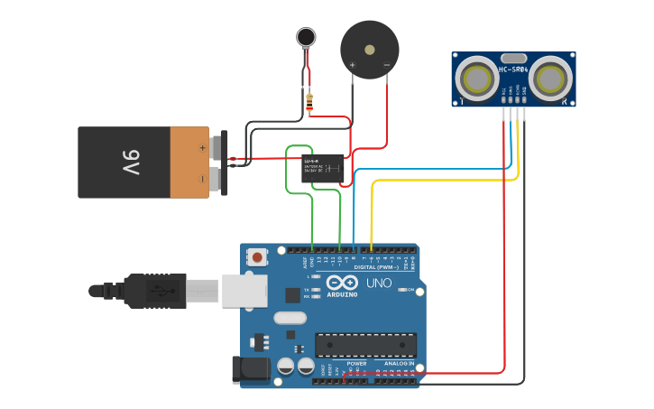 Circuit Design Ultrasonic Sensor Object Detection Tinkercad