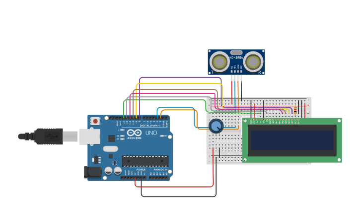 Circuit design measure distance using ultrasonic sensor - Tinkercad