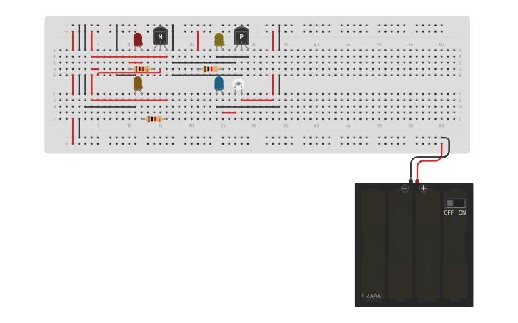 Circuit design 4 way to use led - Tinkercad