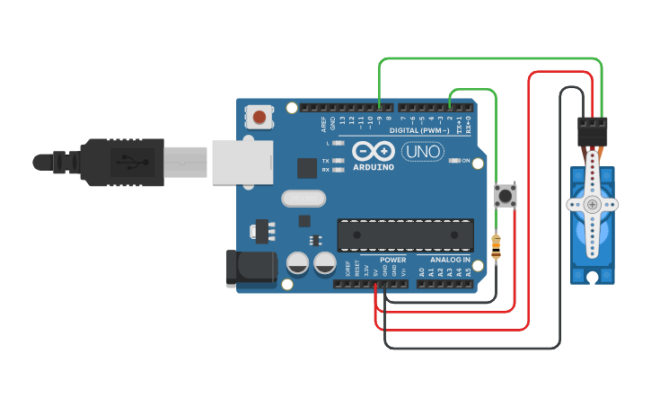 Circuit design Vitaliy Vlasik Button and Servo - Tinkercad
