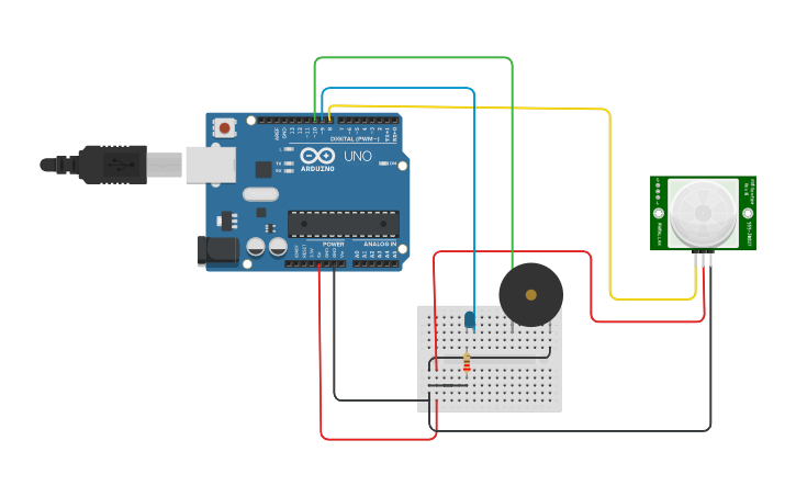 Circuit Design Alarm System With Pir Sensor And Arduino Tinkercad