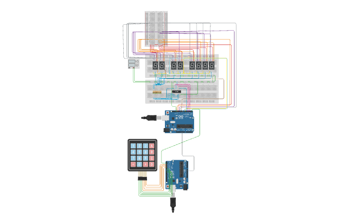 Circuit design 7 segment LED and keyboard - Tinkercad
