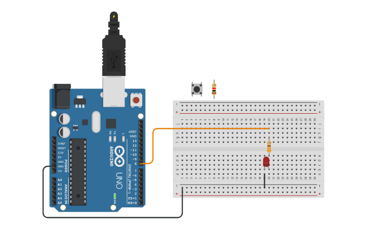 Circuit design Pulsador y LED (Inicial) - Tinkercad