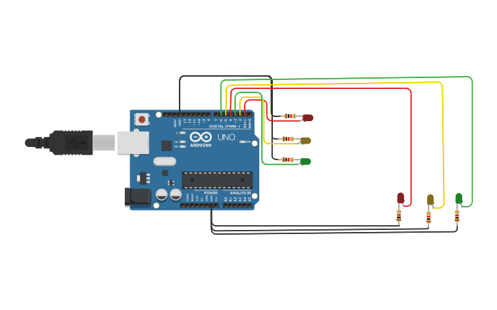 Circuit design two way traffic light system - Tinkercad