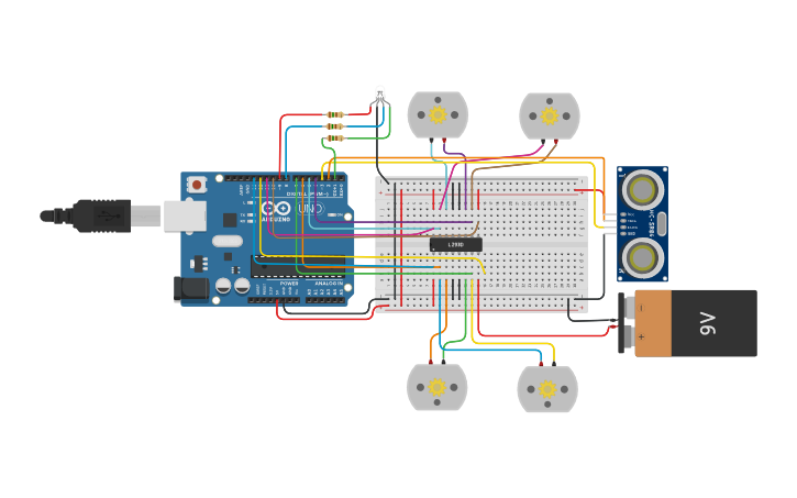 Circuit design Vehiculo Robot - Tinkercad