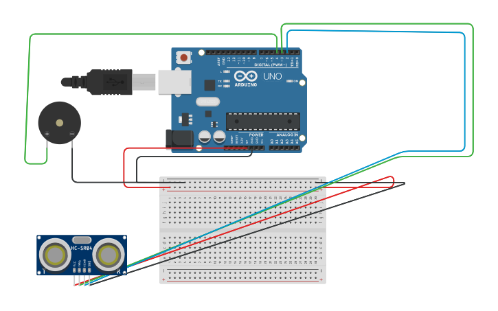 Circuit design Reverse Parking Sensor - Tinkercad