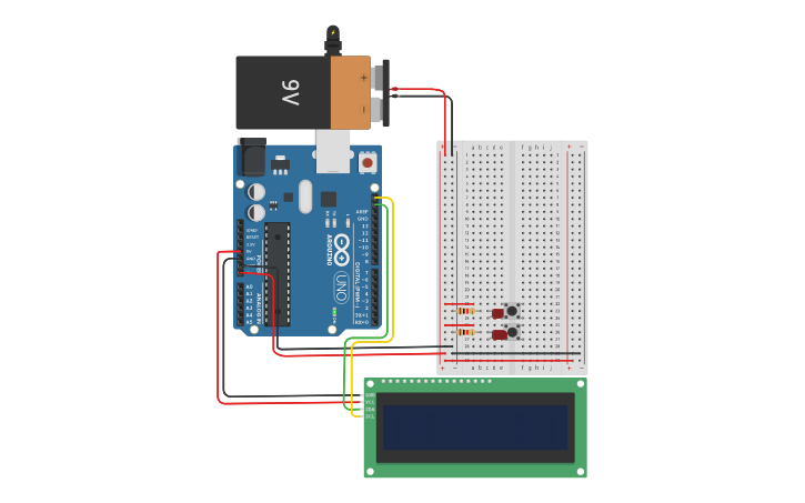 Circuit design 2 x Button LCD 001 - Tinkercad
