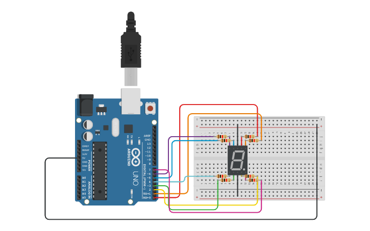 Circuit design seven segment arduino - Tinkercad