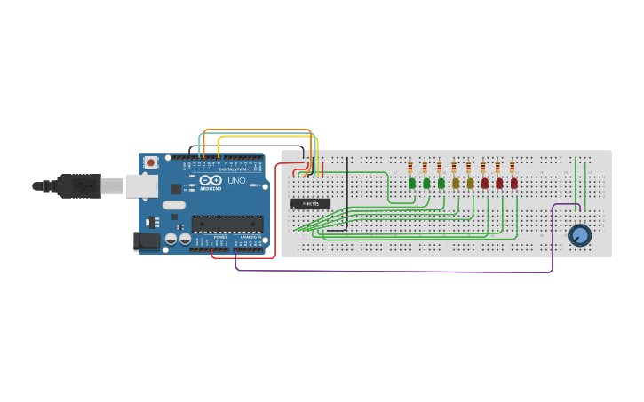 Circuit design Scala di 8 led - Tinkercad