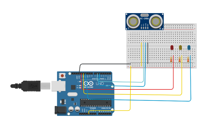 Circuit design Sensor de distancias - Tinkercad