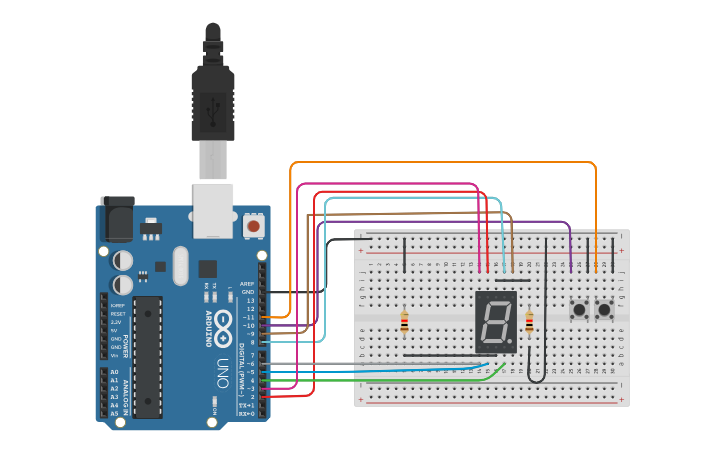 Circuit design 7 segments - Tinkercad
