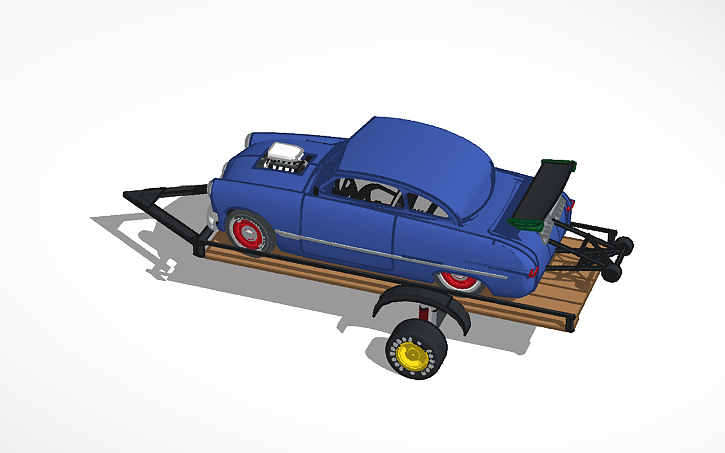 3D design 1950's drag ford on a trailer - Tinkercad