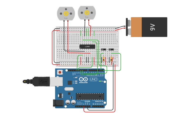 Circuit design Robot seguidor de linea - Tinkercad