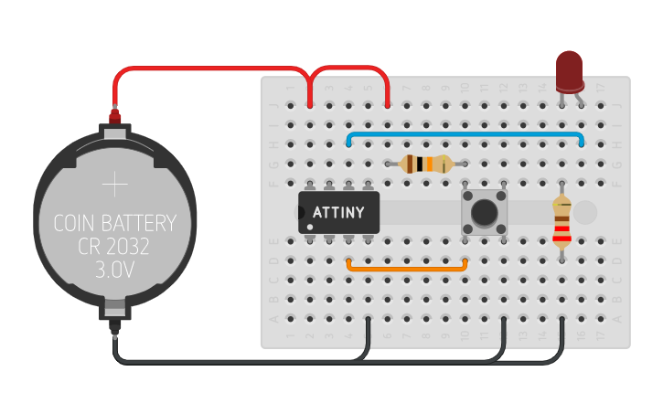 Circuit design Botão com debounce - Tinkercad