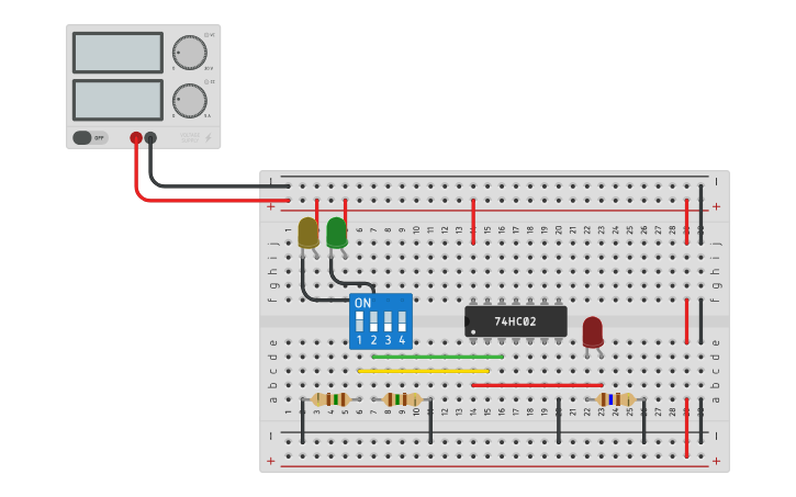 Circuit design Compuerta lógica NOR - Tinkercad