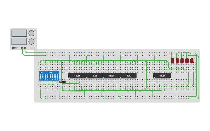 Circuit design 4-bit adder - Tinkercad