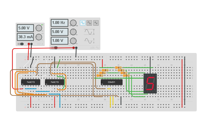 Circuit design Contador (74HC73 FF JK + 4511 + Display 7 Segmentos ...