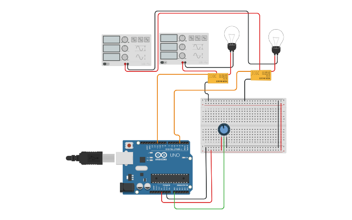 Circuit design Bombillas con Relé | Tinkercad