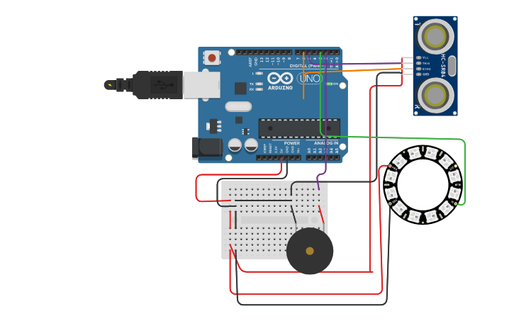 Circuit Design Social Distancing Indicator Tinkercad