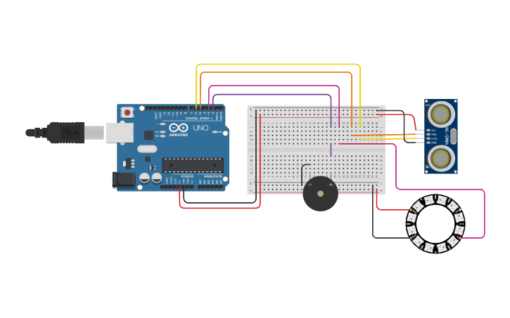 Circuit Design Social Distancing Indicator And Alarming System Tinkercad