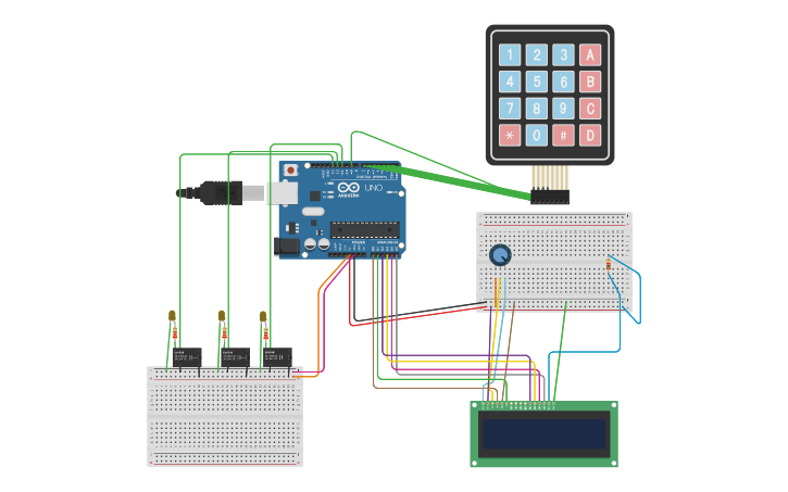 Circuit design Arduino + LCD + Teclado + Relé | Tinkercad