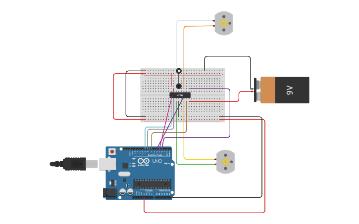 Circuit design DC Motor control with L239D Motor Driver - Tinkercad