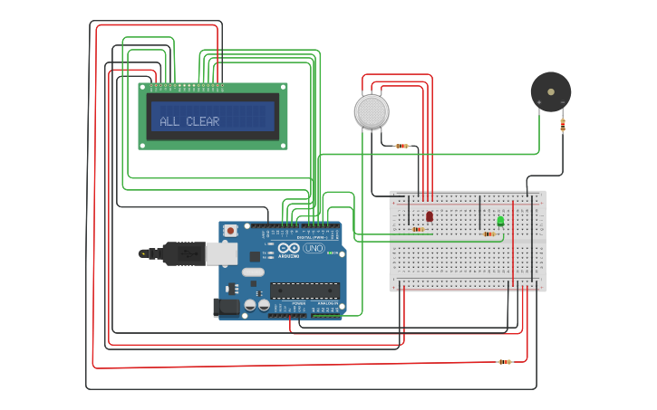 Circuit design Gas Leakage Detection System - Tinkercad