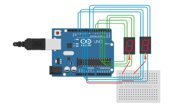 Circuit design Copy of 2 Displays 7 Segmentos - Tinkercad