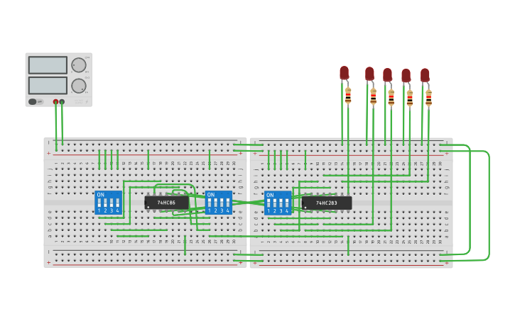 Circuit design 4-bit binary adder/subtractor | Tinkercad Circuit design 4-bit binary adder/subtractor | Tinkercad