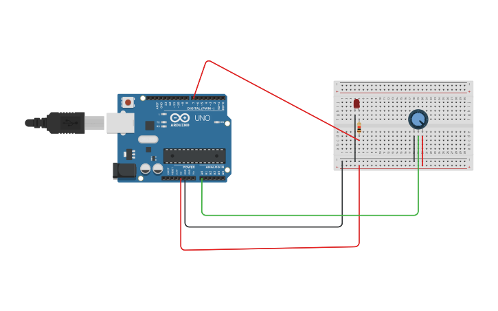 Circuit Design Controlling Led Using Potentiometer Tinkercad