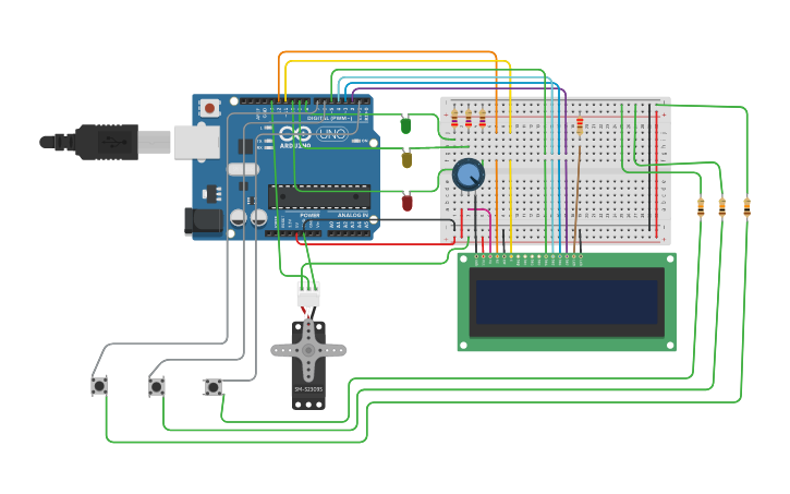 Circuit Design Servo Motor Controlled With Push Buttons Tinkercad