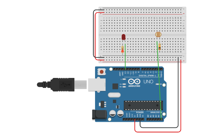 Circuit design led LDR - Tinkercad