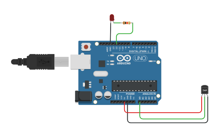 Circuit design Sensor Suhu | Tinkercad