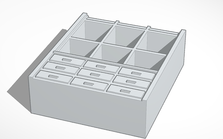 3D design Ho Scale vintage drawers for workshop - Tinkercad