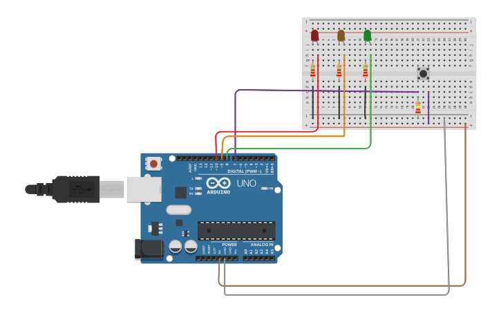 Circuit design Traffic light with Pedestrian crossing using Arduino programming - Tinkercad