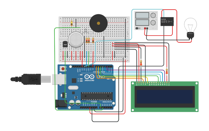 Circuit design Arduino UNO + Sensor de temperatura + Sensor de Gas - Tinkercad