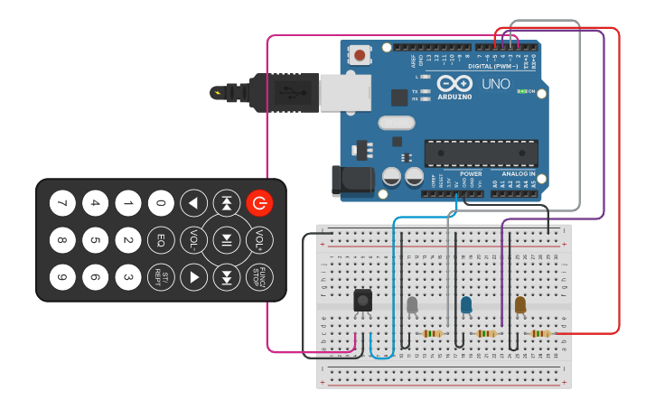 Circuit design LEDS Teclas Controle Sensor Infravermelho - Tinkercad