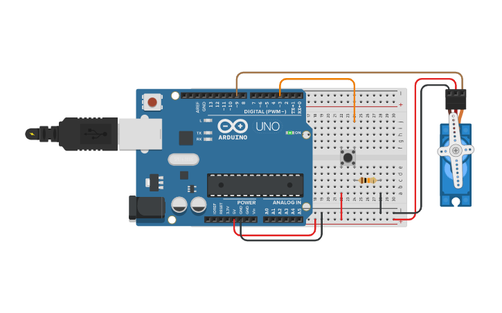 Circuit design SERVOMOTOR Y PULSADOR - Tinkercad
