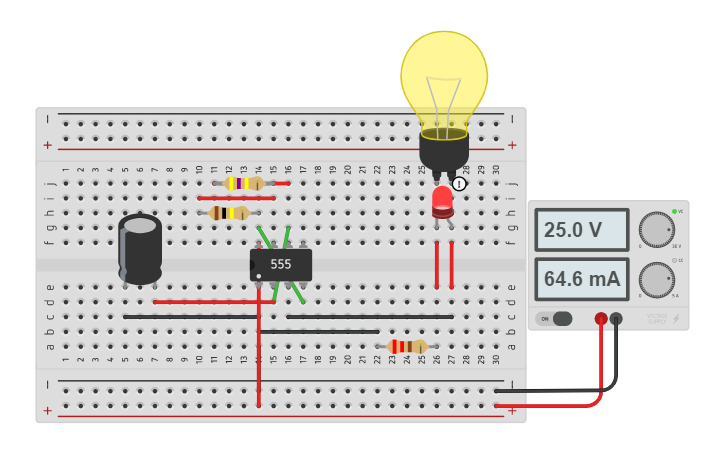 Circuit design Chapter 21 - Blinking LED using 555 timer - Tinkercad