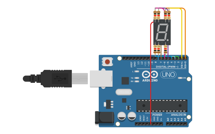 Circuit design Using 7-segment Displays for Numbers | Tinkercad
