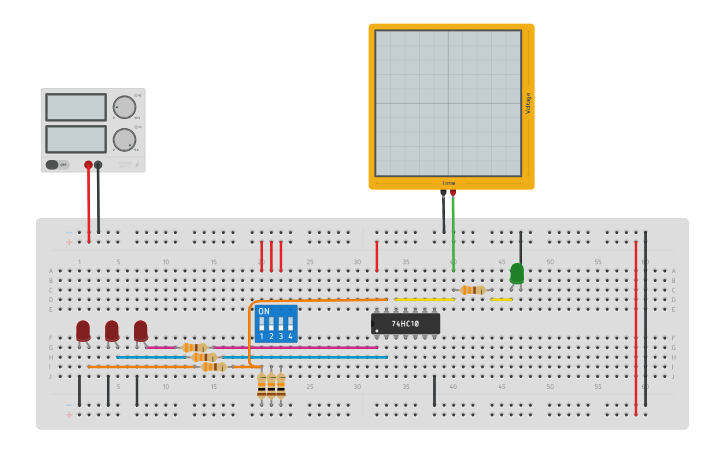 Circuit design Compuerta NAND (3 Entradas) - Tinkercad
