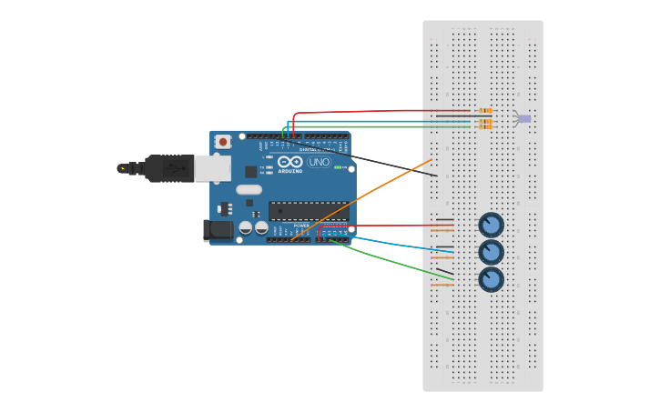 Circuit design Funcionamiento RGB | Tinkercad