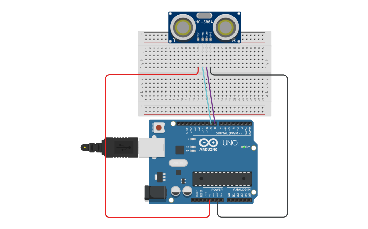 Circuit design HC-SR04 | Tinkercad