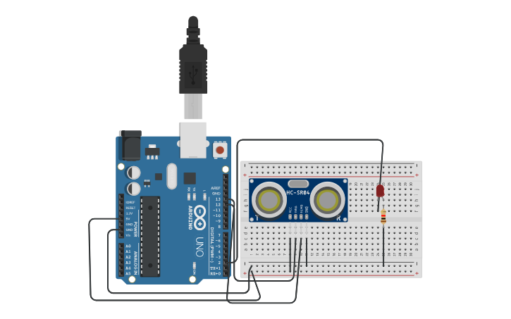 Circuit Design Sensor Ultrasonico Tinkercad