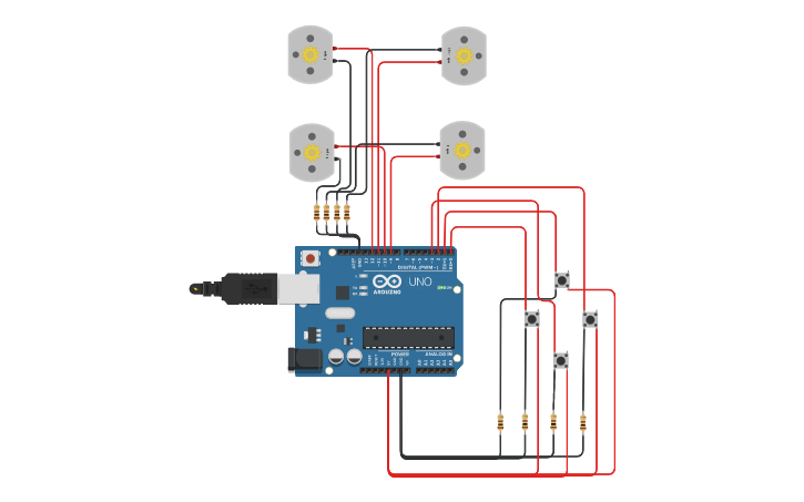 Circuit design 4-Motores | Tinkercad