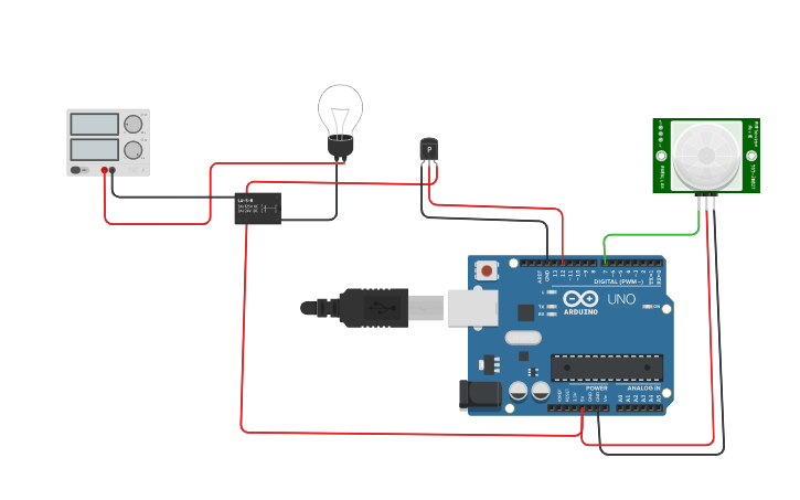Circuit design Sistema de alarmas con luces | Tinkercad