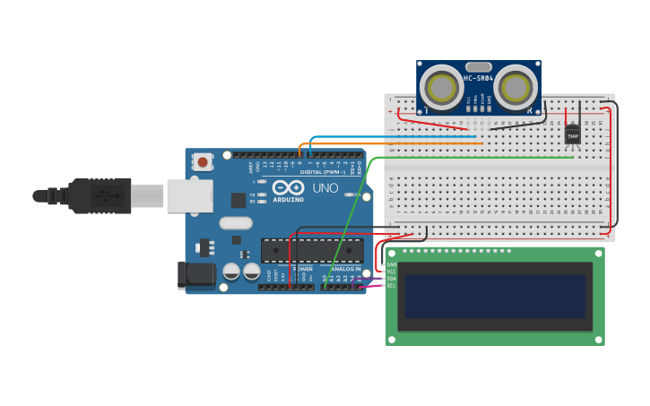 Circuit design Ultrasonico LCD_I2C - Tinkercad