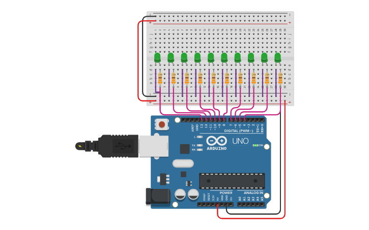 Circuit design Led Chaser - Tinkercad