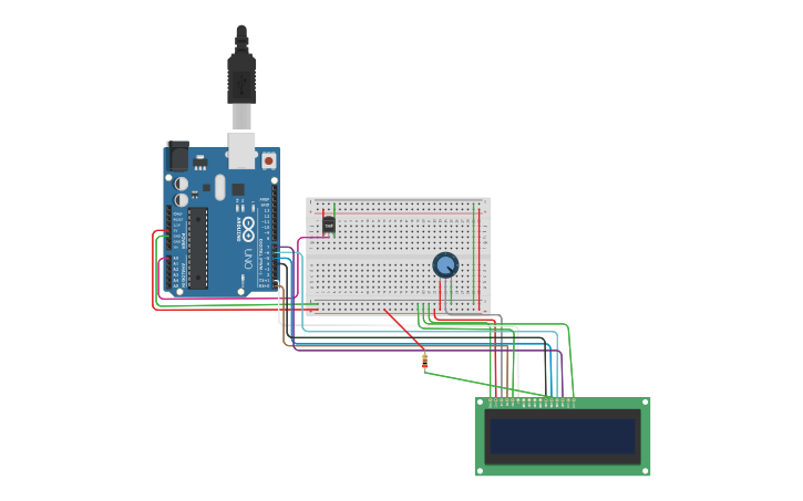 Circuit design Arduino con sensore di temperatura e potenziometro e display LCD - Tinkercad